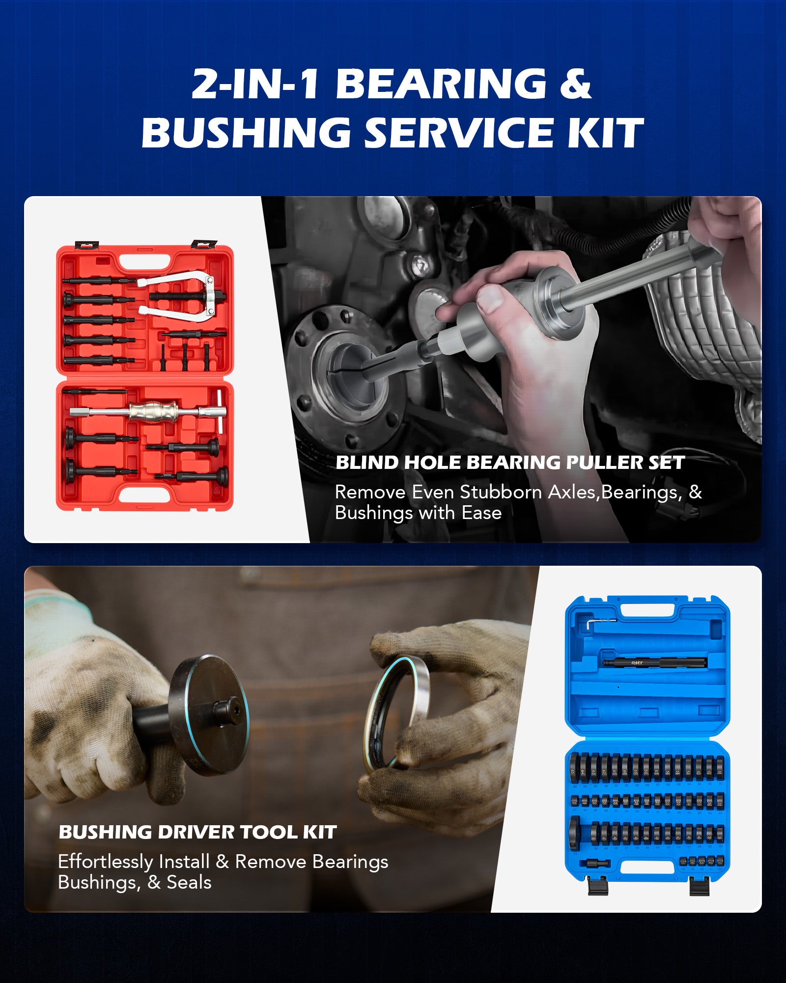 2 in 1 Blind Hole Bearing Puller & Bushing Press Kit, Complete Bearing ...