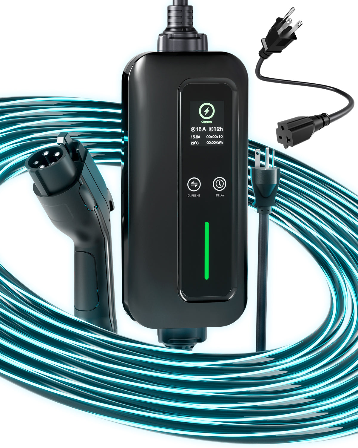 Level 2 & 1 Portable EV Charger with Glowing Cable 6-16A 25FT - OMT ...
