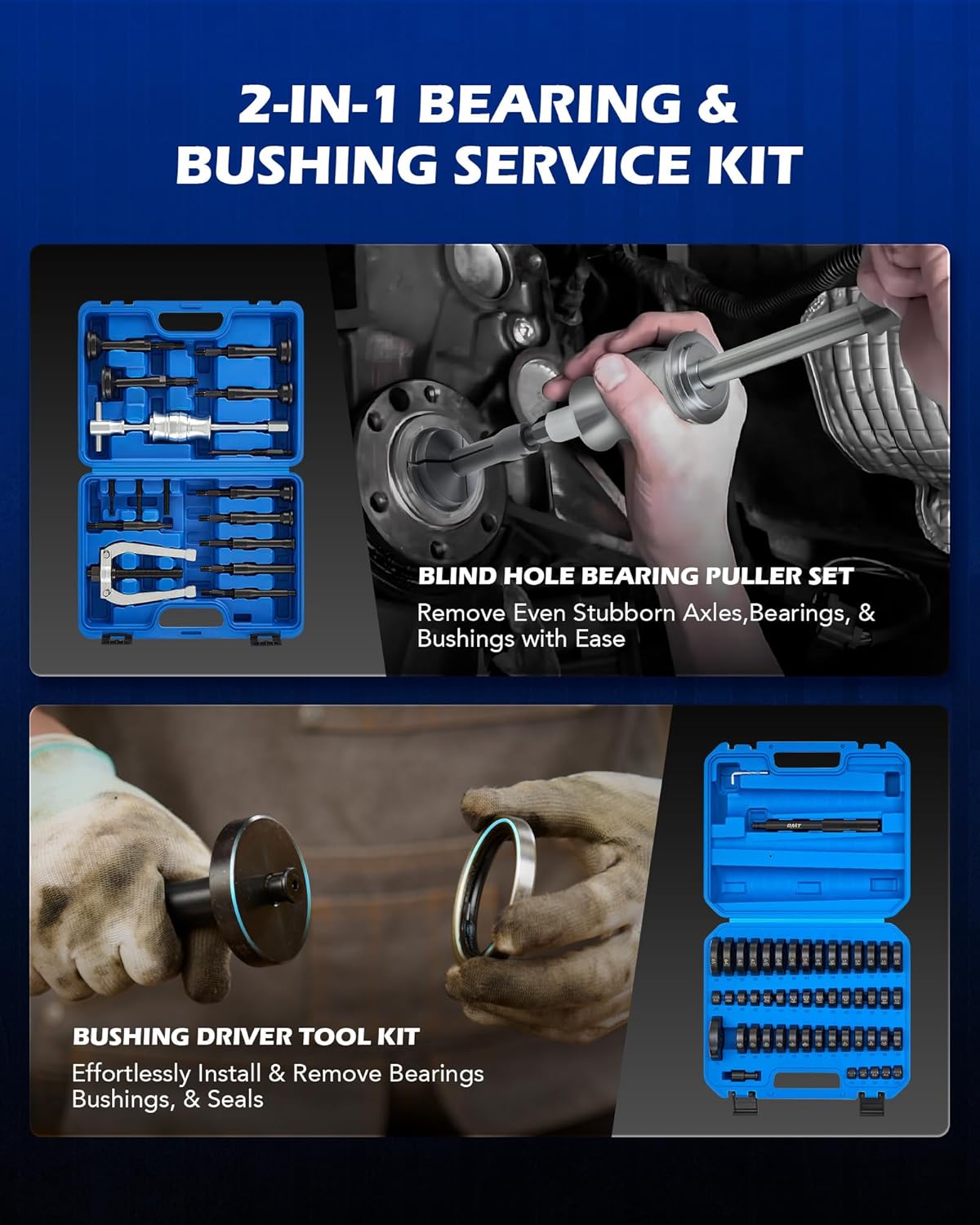 2 in 1 Blind Hole Bearing Puller & Bushing Press Kit, Complete Bearing ...
