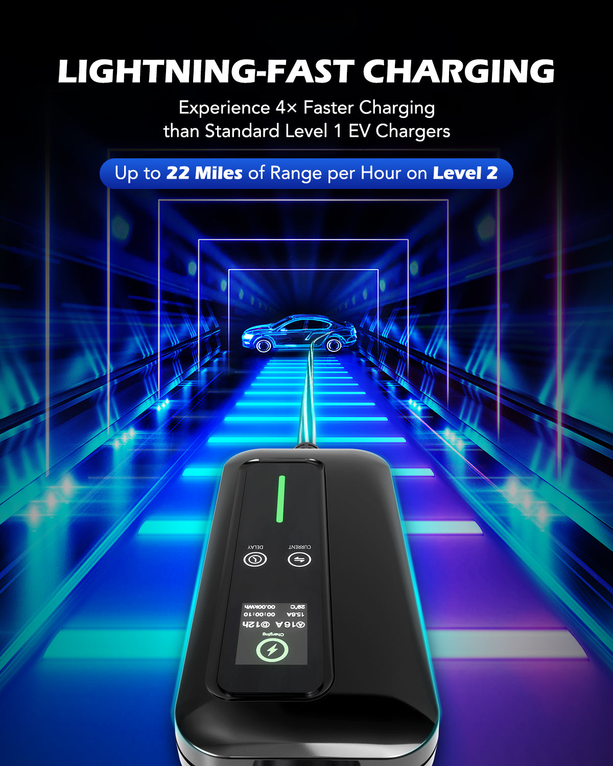 Level 2 & 1 Portable EV Charger with Glowing Cable 6-16A 25FT - OMT ...