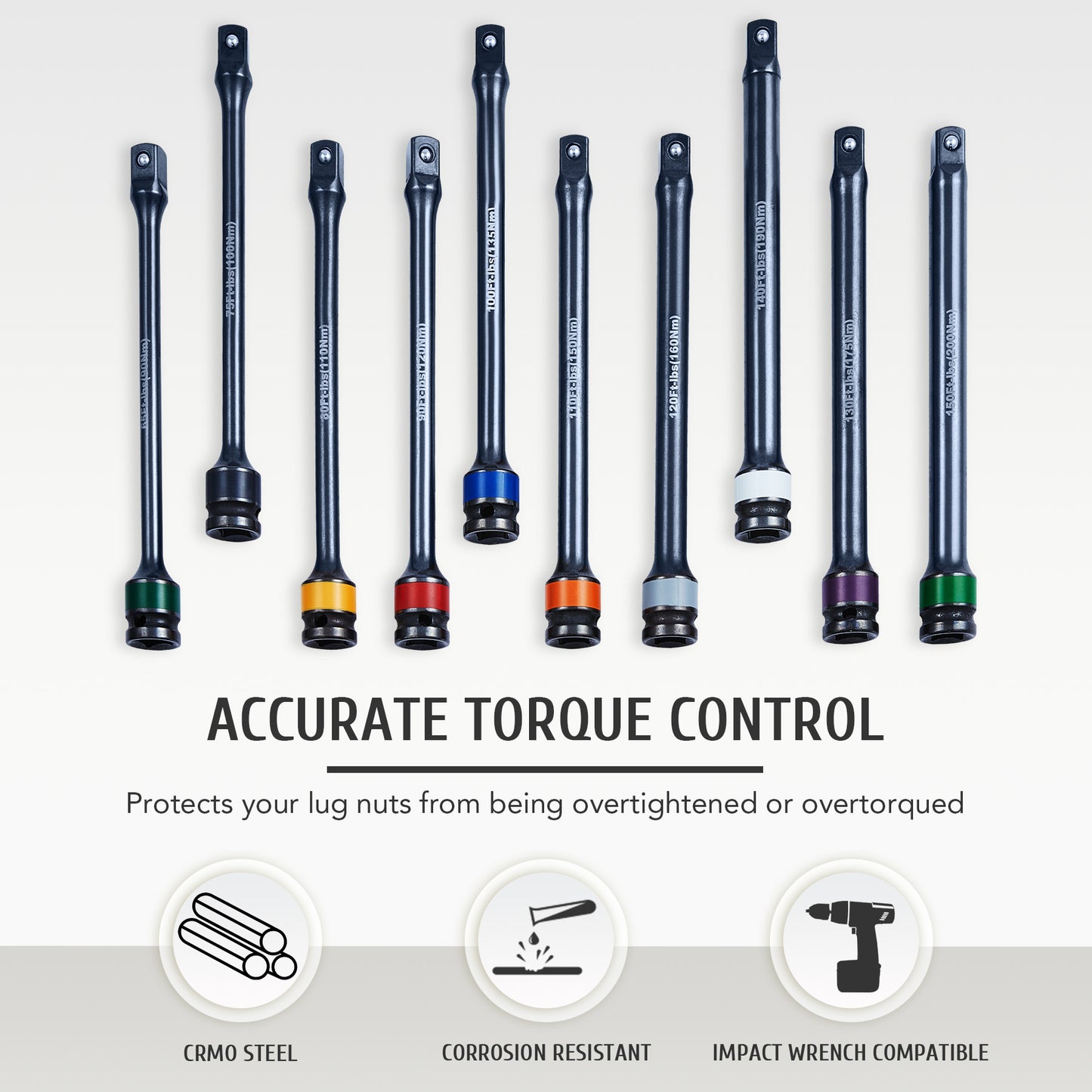 10pc 1/2" Drive Torque Limiting Extension Bar Set - Orion Motor Tech ...