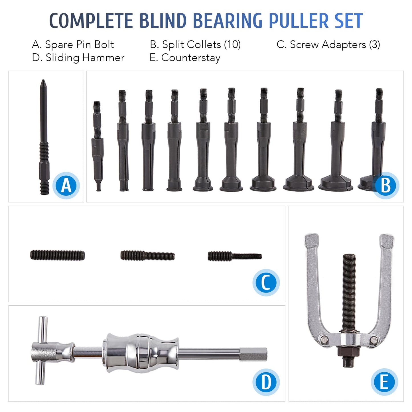 Blind Bearing Puller Set with Slide Hammer Counterstay Adapters ...