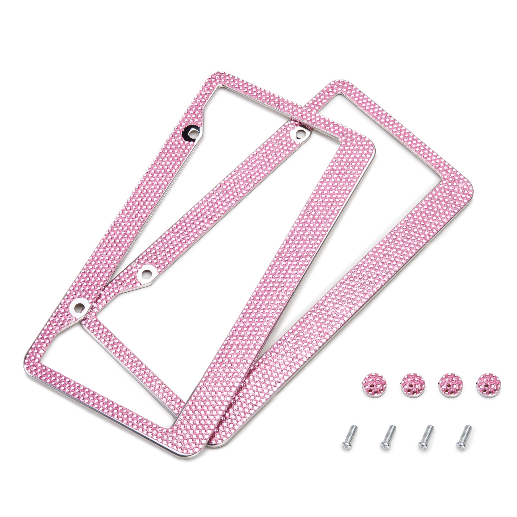 2 Pink Bling Crystal Rhinestone License Plate Frames, with Screw Caps ...