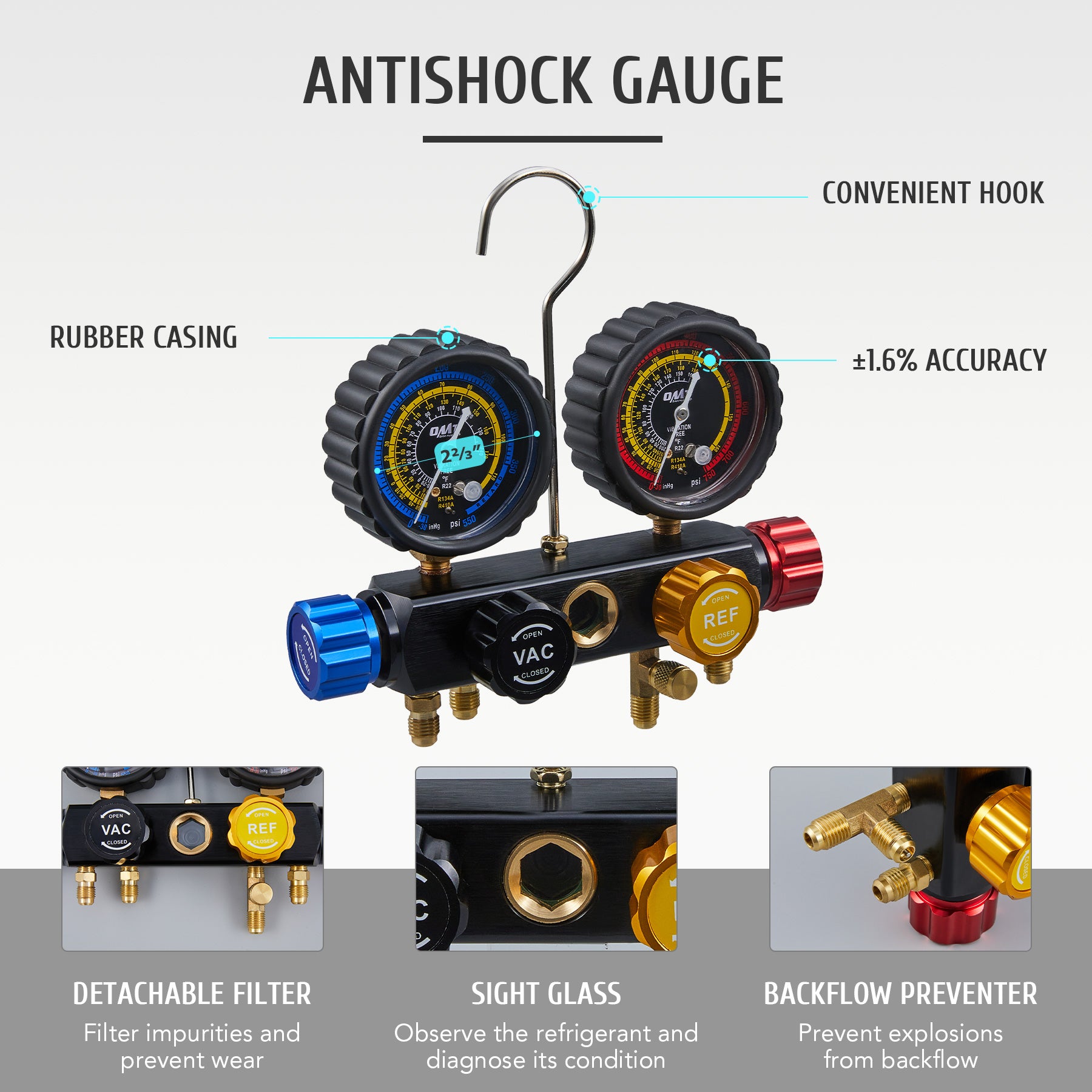 AC Manifold Gauge Set,4 Way Automotive AC Tool Kit - Orion Motor Tech ...