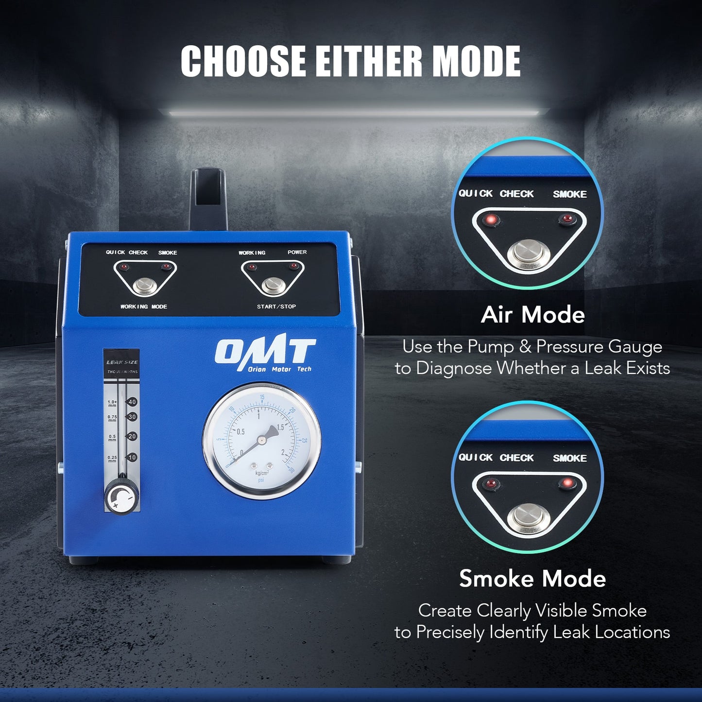 Smoke Machine for Cars with Pressure Gauge，0.35cfm - Orion Motor Tech ...