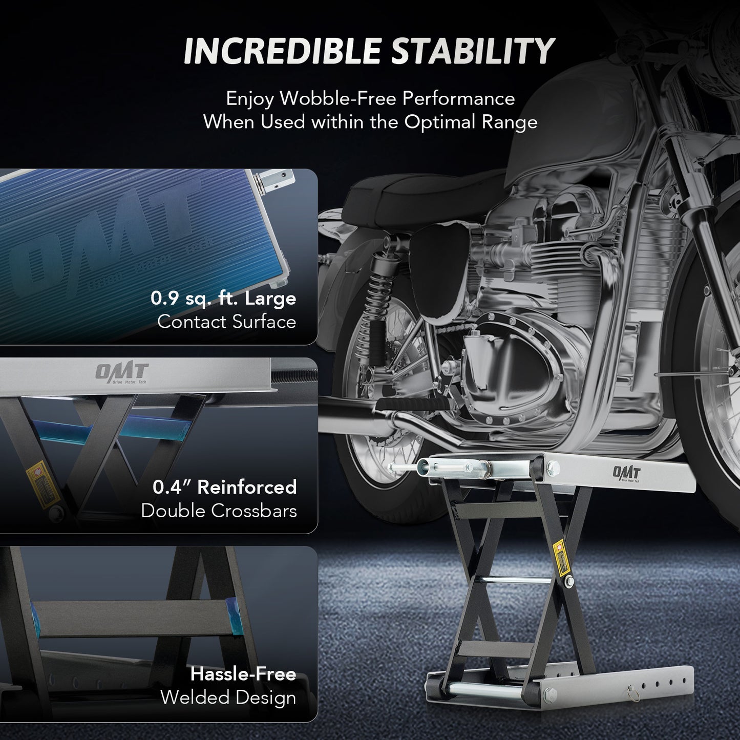 Motorcycle Scissor Jack Stand with Wide Deck - Orion Motor Tech ...