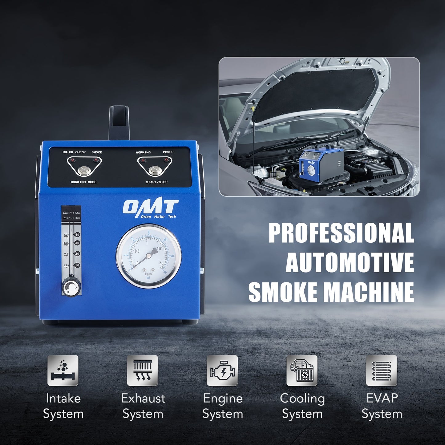 Smoke Machine for Cars with Pressure Gauge，0.35cfm - Orion Motor Tech ...